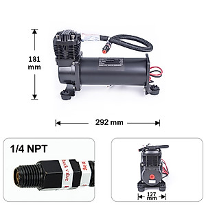 ZHSYMX Ultra Quiet Air Compressor, 1/4 NPT Super Silent 69DB 12V 300PSI Air Ride Suspension Compressor/Air Train Horn for Train/Truck/Car Black