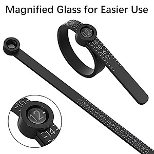 Ring Sizer 1-17 REIDEA Measuring Tool with Magnified Glass, Reusable Finger Size Gauge Jewelry Sizing Tool USA Rings Size (Black Sizer Silver Scale)