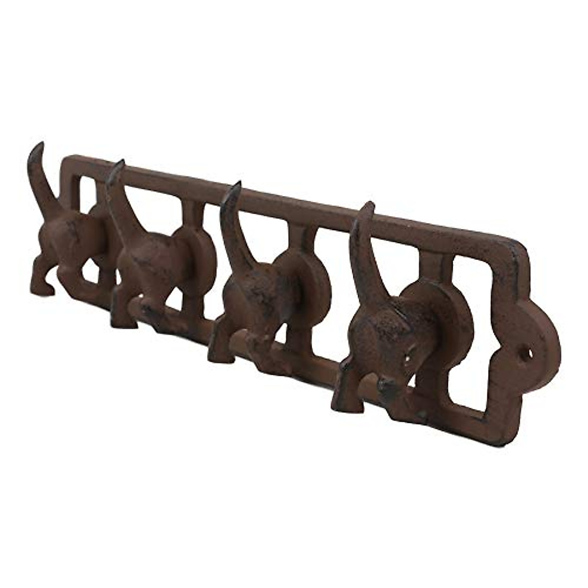 Ebros Cast Iron Whimsical Rustic Wagging Puppy Dog Tails 4 Pegs Quad Wall Hooks 13.75" Wide Hanger Dogs Themed Wall Mount Leash Coat Hat Keys Hook Decor Hanging Sculpture Plaque