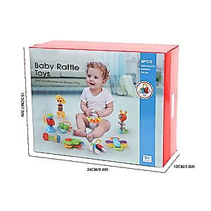 Aomola 9 PCS Baby Rattles Toys Set, Infant Teether and Shaker Rattles Toy, Baby Newborn Gift Set for Hand Development Early Educational Toys for 0+, 3, 6, 9, 12 Month Newborn Toddler