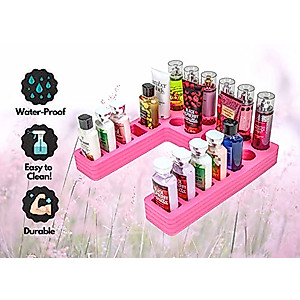 Polar Whale 2 Lotion and Body Spray Stand Organizers Tray Pink Durable Foam Washable Waterproof Insert for Home Bathroom Bedroom Office 16.25 x 16.25 x 2 Inches 22 Slots 2pc Pair Set