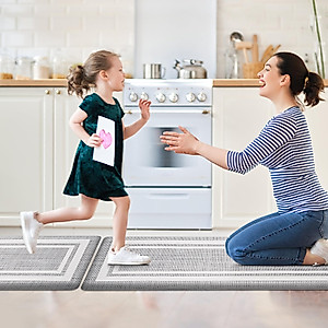 WEZVIX Anti Fatigue Kitchen Floor Cushioned Standing Mat Set, 1/2 Inch Thick Non Skid Waterproof PVC Memory Mats for Floor Sink Office Laundry, White