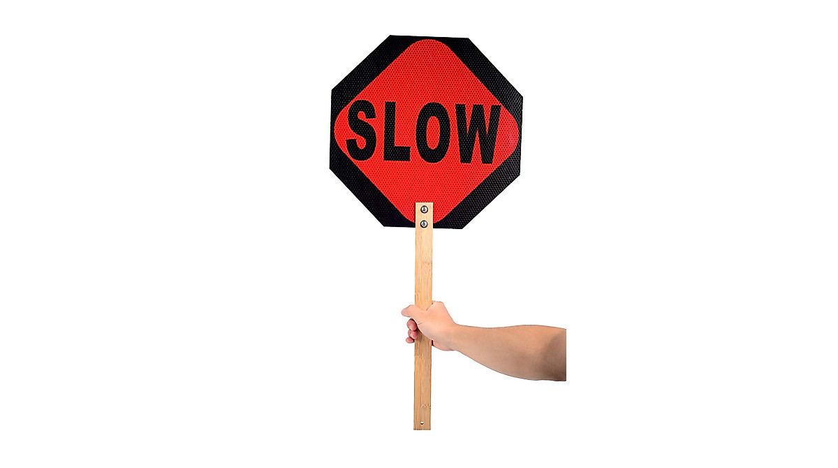Kichwit Stop Slow Sign - 13" Reflective Handheld Traffic Sign