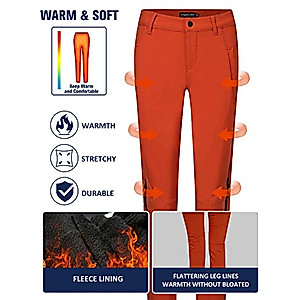 Camii Mia-Fleece-Lined-Hiking-Pants-Women-Waterproof Winter Pants Ski Snow Windproof Lightweight Slim Warm (32W x 30L, Orange)