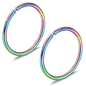 Ruifan 18PCS 20G Mix Size Stainless Steel Clip on Fake Nose Lip Helix Cartilage Tragus Ear Hoop Ring 6mm 8mm 10mm - Mix Color