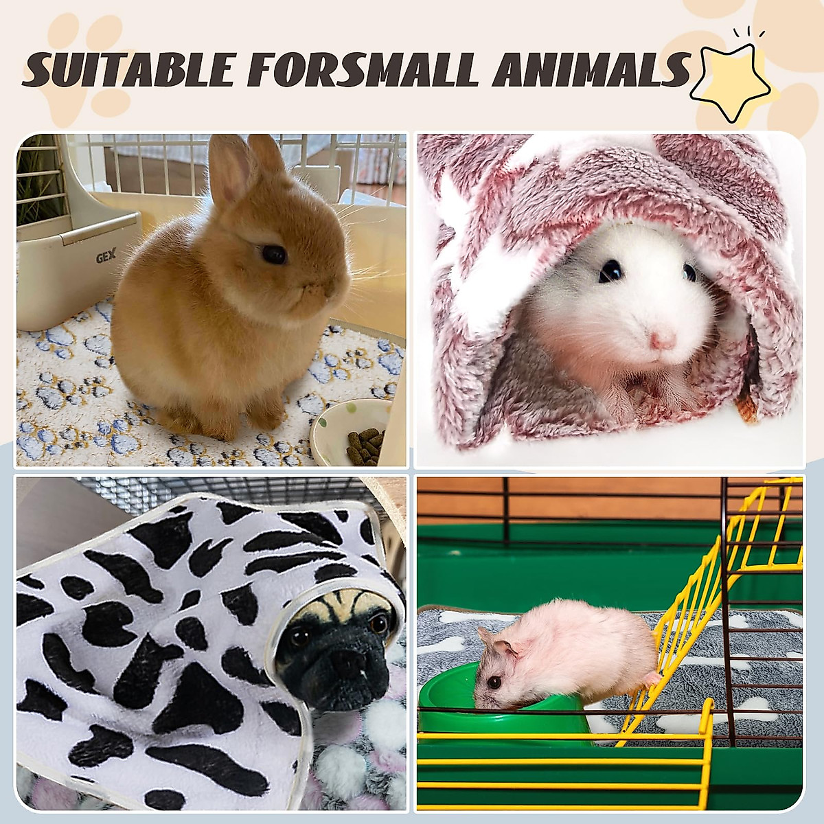 YedsIntu 6 Pcs Absorbent Guinea Pig Blankets Washable Small Animal Fleece Bedding Cage Liners Reusable Pet Pee Pad Sleep Mat Pad Cover for Hamster Ferret Rabbit Chinchilla Hedgehog (16"x24")