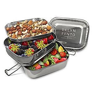 Stainless Steel Bento Box Lunch Box, A Large Metal 3 Compartment Tiffin Food Container Lunchbox For Boys Girls & Adults, Eco Friendly Meal Prep Food Container Storage For School or Work