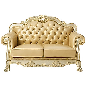 ACME Dresden Loveseat w/3 Pillows - 53161 - Bone PU & Gold Patina
