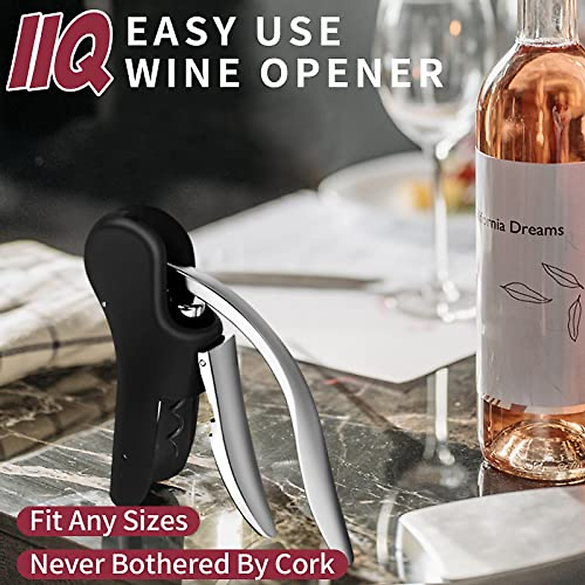 Wine Opener-Wine Bottle Opener Corkscrew Set- Lever Corkscrew Wine Openers with Foil Cutter, Wine Stopper,Pourer and Extra Spiral by IIQ