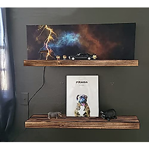 WANGFA 36 inch Floating Shelves Natural Wood Long Floating Shelf Rustic Wooden Floating Shelves for Wall Set of 2