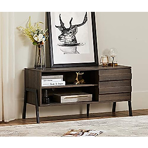 FITUEYES Mid-Century Modern TV Stand for TVs up to 55 Inch, Retro Media Console Table Entertainment Center with Cubby & Storage Cabinet, Television Stands for Living Room Bedroom, Espresso, 43 Inch