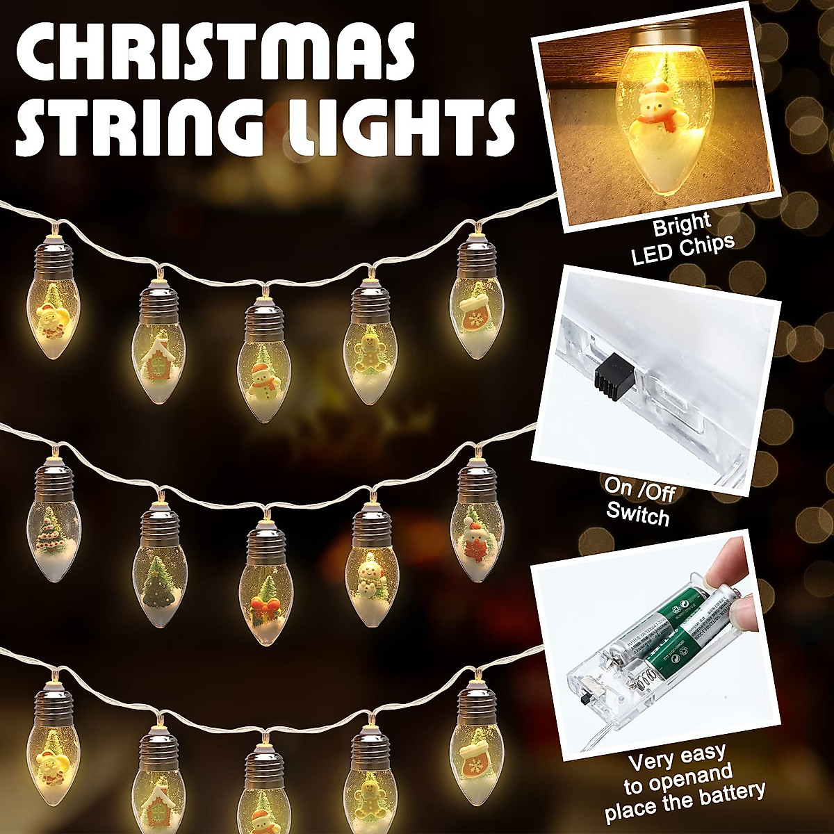 Hungdao Christmas Snow Globe String 7 ft Lights Christmas Tree Bubble Lights with 10 LED Clear Bulbs Battery Operated Snow Globe Lights Christmas Decoration for Garden Decor Party Indoor Outdoor Home