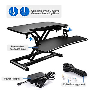 Aveyas [Electric] Motorized Standing Desk Converter, 32'' Speed Plus Version Height Adjustable Ergonomic Sit to Stand Up Riser, Dual Monitor Lift Computer Workstation with Wide Keyboard Tray