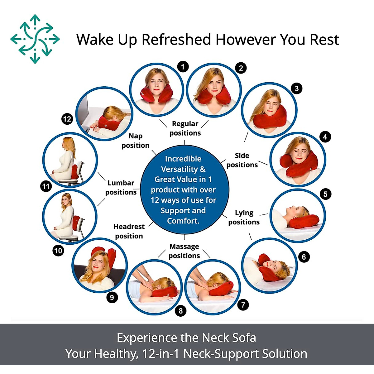 Chiropractic Neck Support Pillow - Cervical Collar - Neck Pain - Lower Back Lumbar Support - Memory Foam Travel Pillow - Grey