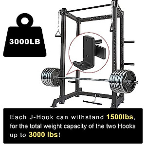 SELEWARE J Hooks for Power Rack, Heavy Duty Barbell J Cups for 2" x 2" Tube Squat Rack with 1" Hole, 1500lbs Capacity, Set of 2