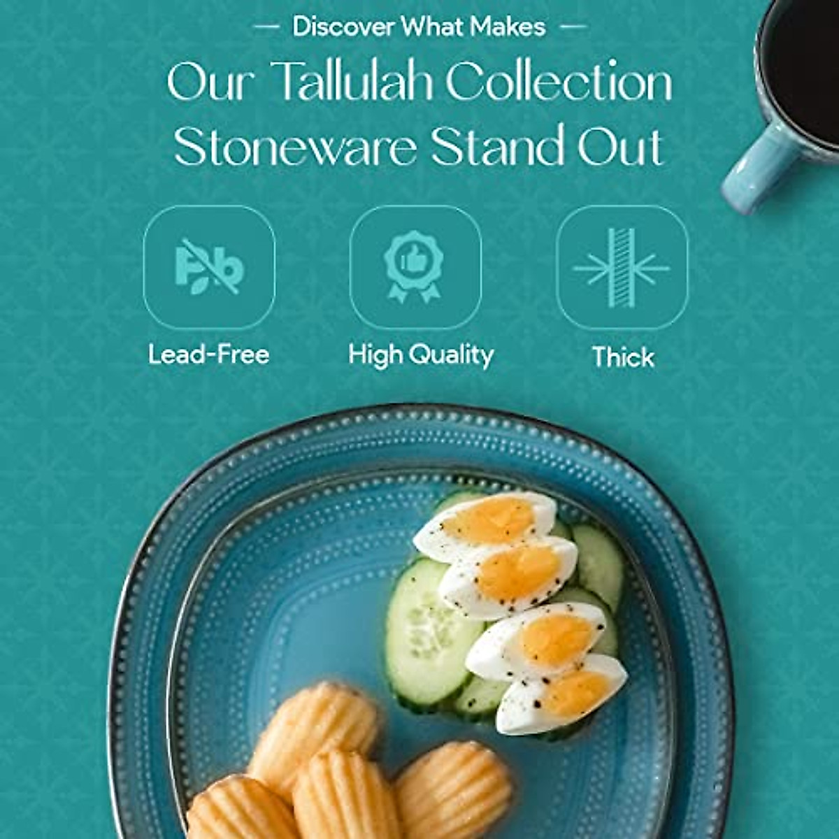 American Atelier Round Dinnerware Set | 16-Piece Stoneware Modern Plates & Bowls Sets | Gift Set Includes Dinner Plates, Salad Plates, Bowls, Mugs - Stoneware Dinnerware Set