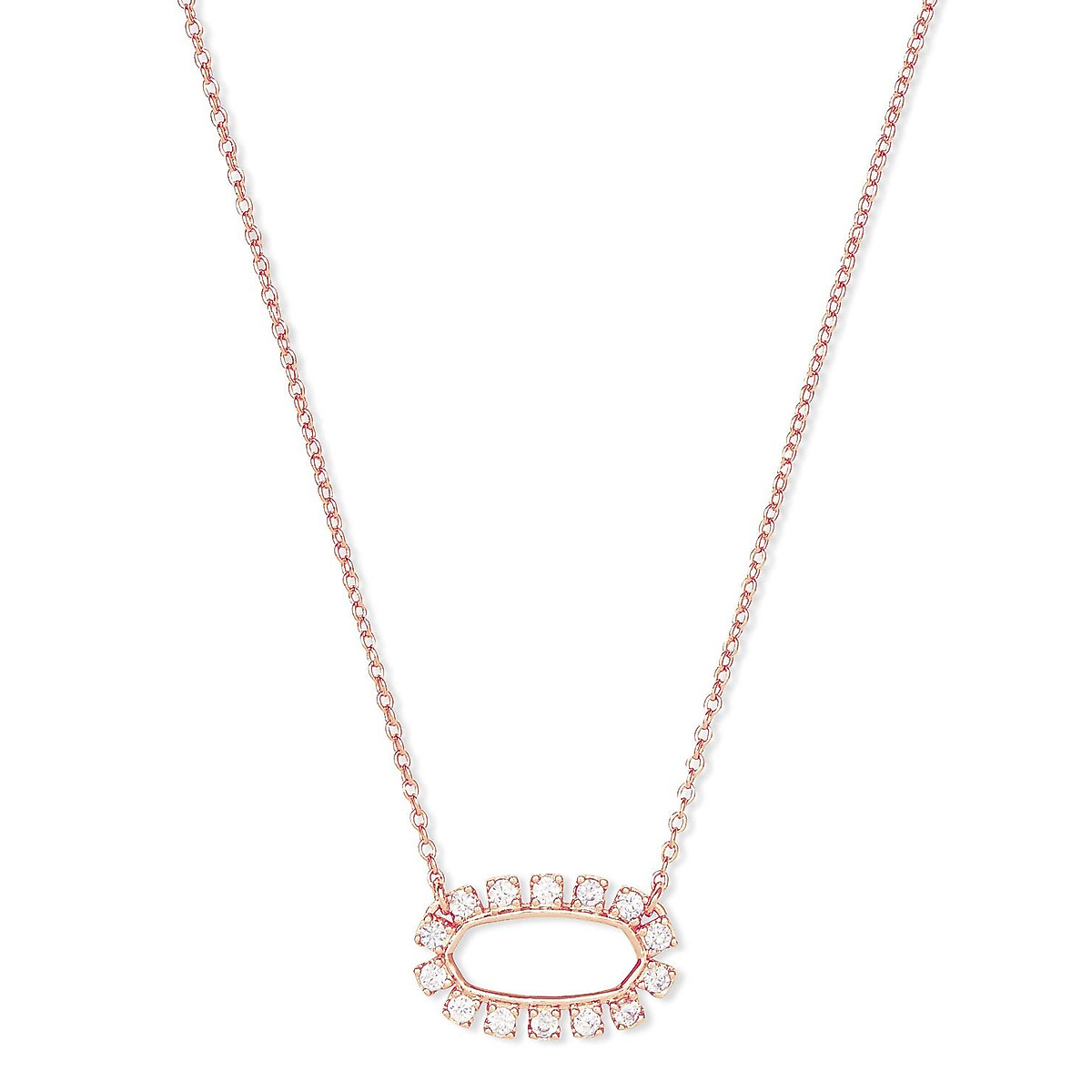 Kendra Scott Elisa Open Frame Necklace in 14k Rose Gold-Plated Brass, Fashion Jewelry for Women, White Cubic Zirconia