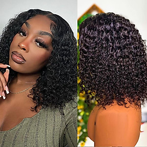 Valgerdr Bob Wig Human Hair Wig Curly Human Hair Wig Bob Wig Human Hair Curly Wig Short Curly Wigs for Black Women 4x4 Lace Closure Wigs Human Hair Wigs For Black Women (180% Density) 12 Inch