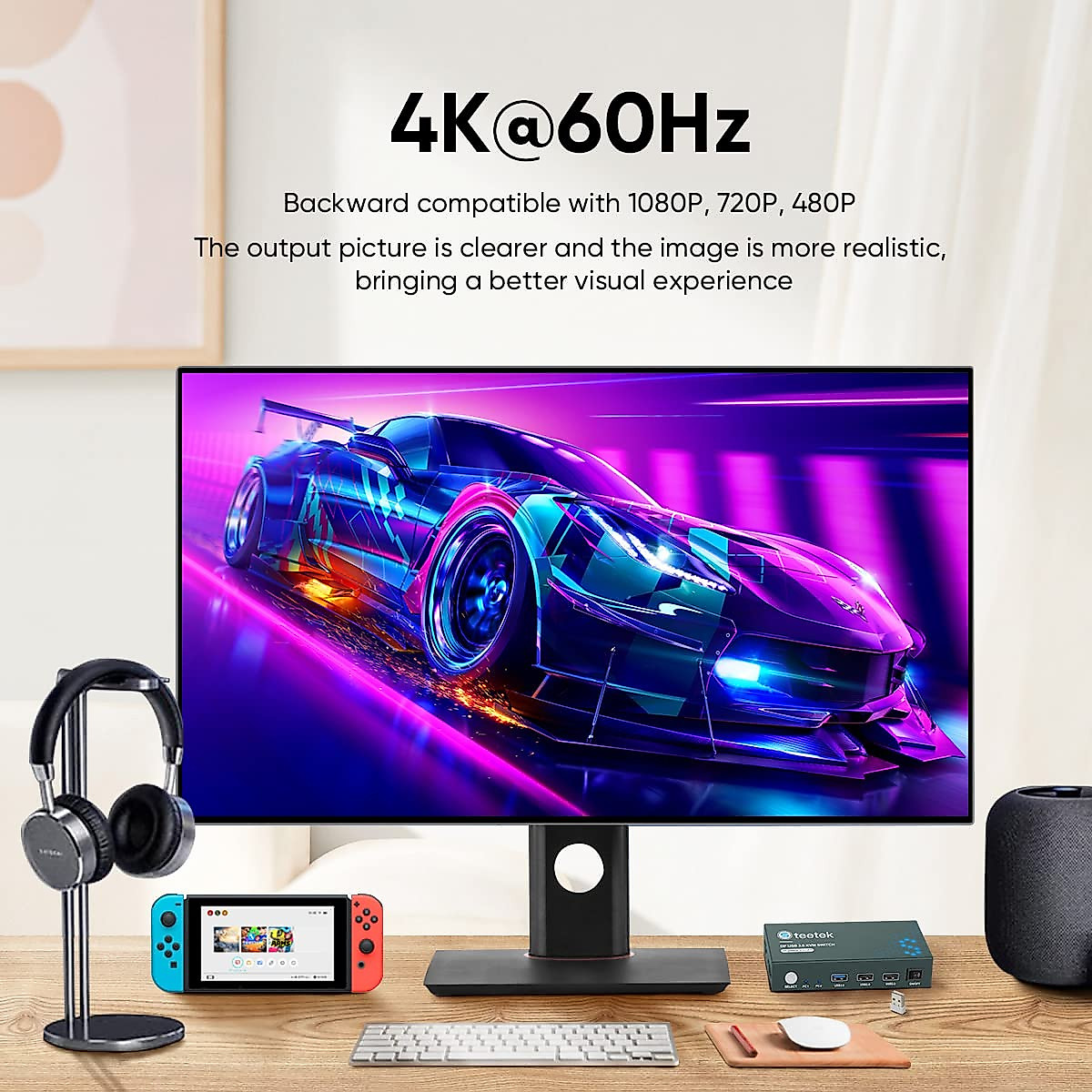 Steetek 2 Port DP USB 3.0 KVM Switch 4K@60Hz, KVM Switch Displayport 2 in 1 Out, KVM Switch for 2 Computer Share 1 Monitor and USB 3.0 Hub, Button Switch, with 2 DP and 2 USB 3.0 Cable