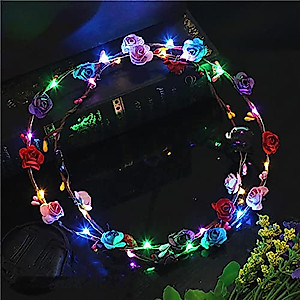 Enkarl LED Flower Crown,12Pcs Light Up LED Flower Headband Luminous 10 Led Flowers Hair Bands for Women Girls Wedding Party Christmas Holiday Festival