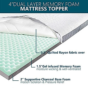 LINCELLI Extra-Luxurious 4-Inch Quilted Double-Layer Memory Foam Mattress Topper, Full Size