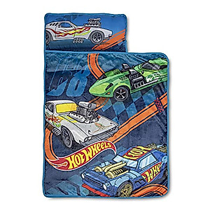Hot Wheels Race Car Toddler Nap-Mat - Includes Pillow & Fleece Blanket – Great for Boys and Girls Napping at Daycare, Preschool, Or Kindergarten - Fits Sleeping Toddlers and Young Children