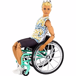 Barbie Ken Fashionistas Doll #167 with Wheelchair and Ramp Wearing Tie-Dye Shirt, Black Shorts and Accessories (Amazon Exclusive)