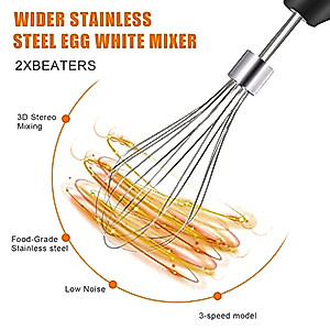 Electric Hand Mixer Whisk| Wireless Rechargeable Handheld Egg Beater with 2 Stainless Steel Mixing Heads | Portable Kitchen Aid Hand Mixer for Egg, Milkshake Cream, Cake, Baking & Cooking-Black