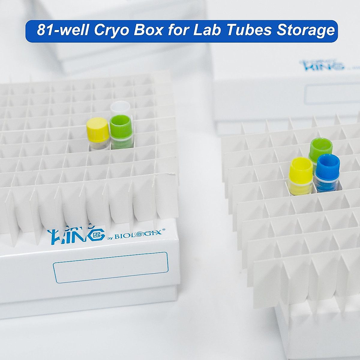 CryoKing Cardboard Cryogenic Lab Freezer Box 2 Inch Height 81-Well Microtube Storage Box, Plastic Coating Cryo Boxes, White Box, Pack of 5