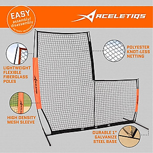 Aceletiqs Flexible L Screen Baseball Pitching Net 7x7ft Pitching Screen Protector with Metal Base, Fiberglass Poles, and Polyester Netting [Carry Bag Included]