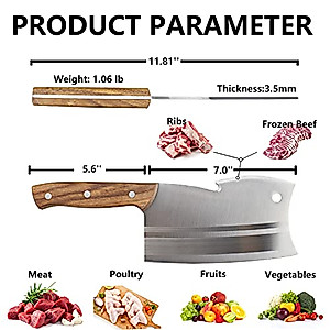 Kitory Meat Cleaver Butcher Knife Bone Cutter Multi-Purpose Dual Edges Heavy Duty Kitchen Chopper Knife for Bone Meat Vegetable Chinese Chefs Knife with Ergonomic Pearwood Handle Holiday Gift