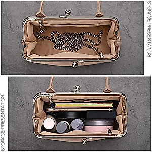 GM LIKKIE Kiss Lock Purses & Handbags, Crossbody Top-handle Clutch Purse for Women, Vintage Evening Clutch Shoulder Bag (Khaiki)