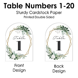 Big Dot of Happiness Boho Botanical Bride - Greenery Bridal Shower and Wedding Party Double-Sided 5 x 7 inches Cards - Table Numbers - 1-20