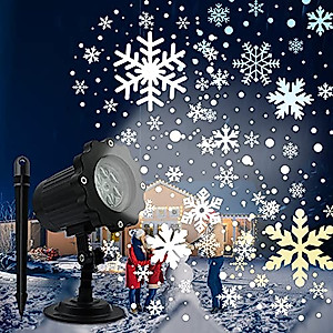 Christmas Outdoor Projector Lights,Yohencin Led White Snowflake Projector Light Waterproof Light Show Decoration Xmas Holiday Wedding Garden Patio Blizzard Projector Lamp (Snowflake)