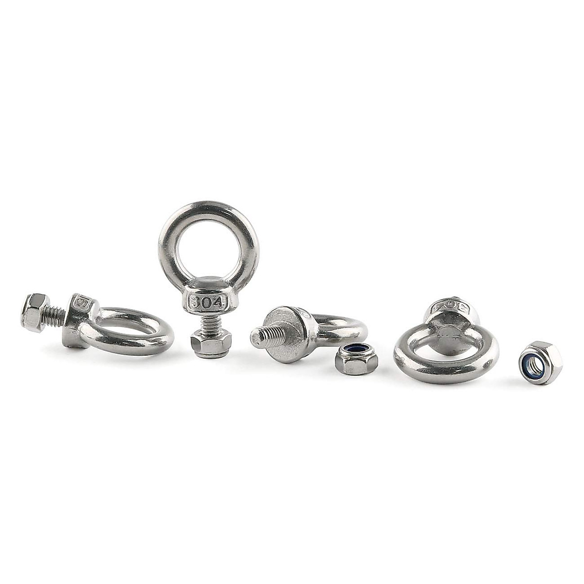 E-outstanding Eyebolt 6PCS M6x12 Male Thread Machinery Shoulder Lifting Ring Eye Bolt with M6 304 Stainless Steel Nylon Lock Nuts