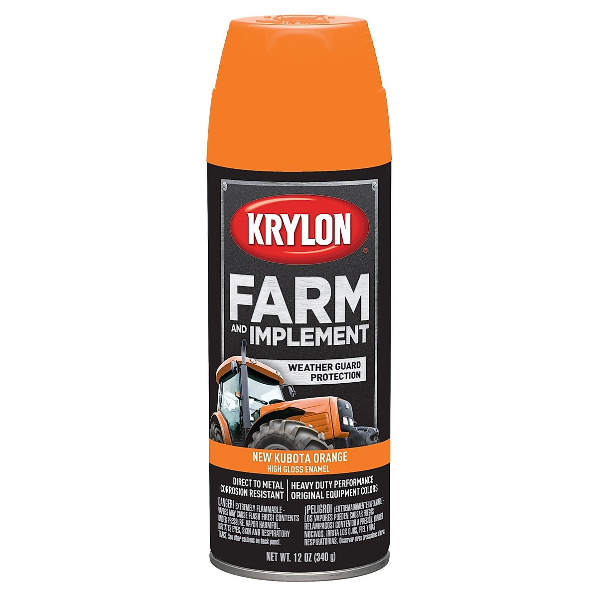 Krylon K01954008 Farm & Implement Spray Paint, High Gloss, New Kubota Orange, 12 oz(340 grams)