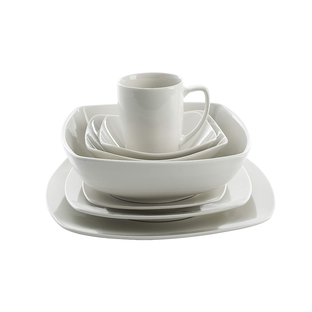 Gibson Home Zen Buffet Dinnerware Set, Service for 6 (39pcs), White (Square)
