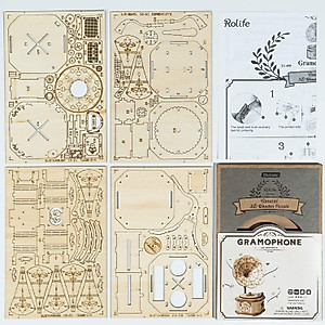 Rolife 3D Wooden Puzzles Gramophone for Kids, 3D Wooden Model Gramophone Building Kits for Adults, Brain Terser Assembly Models, Best Toy Gifts for Adults & Kids to Build Gifts for Birthday