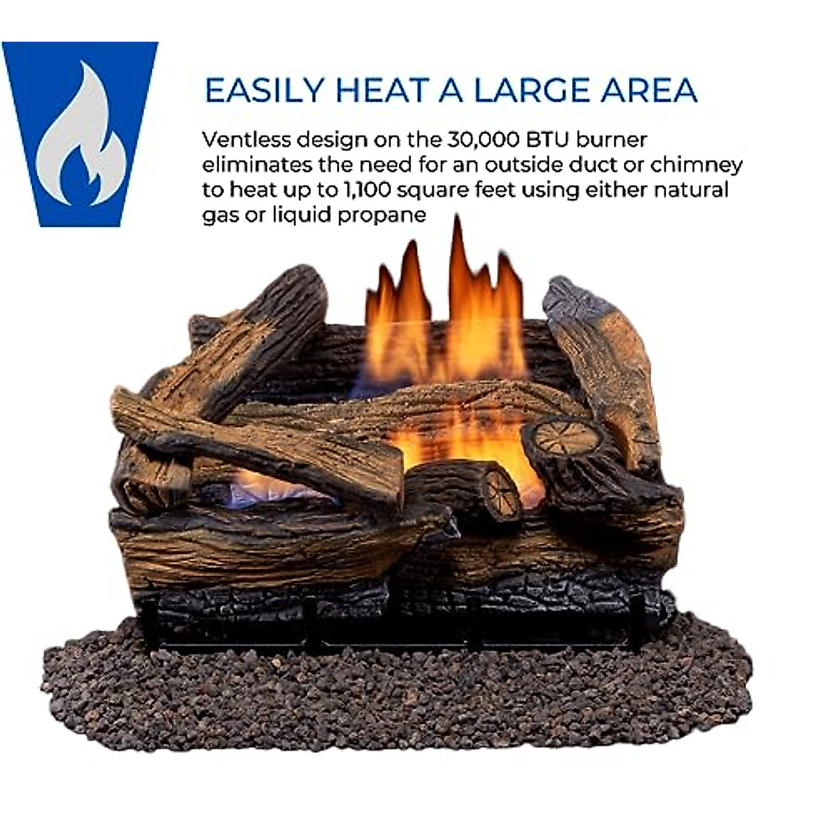 Duluth Forge DLS-18R-1 Dual Fuel Ventless Fireplace Logs Set with Remote Control, Use with Natural Gas or Liquid Propane, 30000 BTU, Heats up to 1000 Sq. Ft, Split Red Oak, 18 Inches