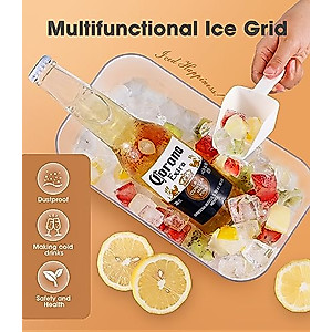 Ice Cube Trays with LId and Bin, Easy Release Ice Trays for Freezer, 2 Pack Ice Cube Molds, 64 Pcs Ice Cube Tray, Large Capacity Ice Tray Holder, Includes Ice Tong, Ice Spoon, for Whiskey, Cocktail.