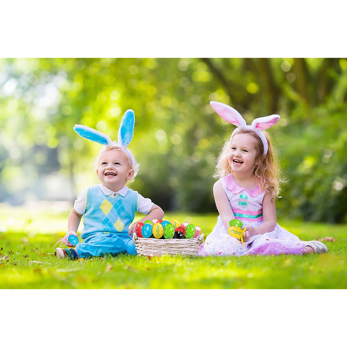 Geefuun 16 PCS Easter Wooden Eggs Shakers Musical Instruments Decorations Percussion Maracas Craft for Kids/Toddlers Hunt Game Gifts Basket Christmas Stocking Stuffers Fillers Decor