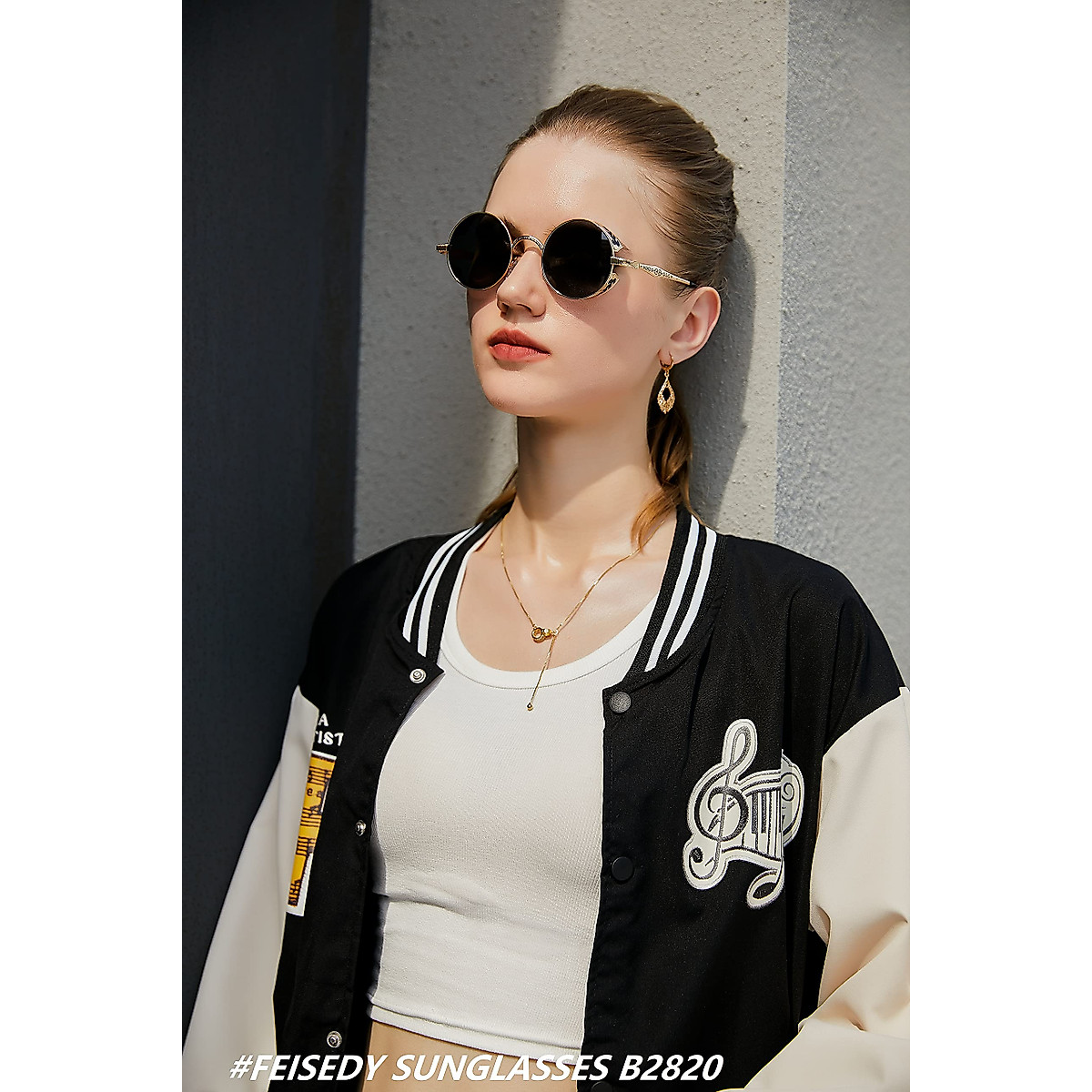 FEISEDY Retro Steampunk Polarized Sunglasses Round Metal Frame Gothic Shades Design Men Women B2820