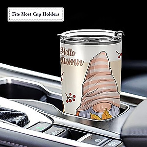 Jihqo Cute Autumn Pumpkin Gnome Tumbler with Lid and Straw, Insulated Stainless Steel Tumbler Cup, Double Walled Travel Coffee Mug Thermal Vacuum Cups for Hot & Cold Drinks 12oz