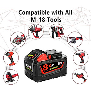 Dxotovs 6Pcs M-18 Battery 18V 8.0Ah Replacement for Milw M-18 Battery Compatible with Milw M-18 Lithium Battery 48-11-1890,48-11-1850, 48-11-1828, 48-11-1820,48-11-1815 Cordless Tools (6Pack-1-1)