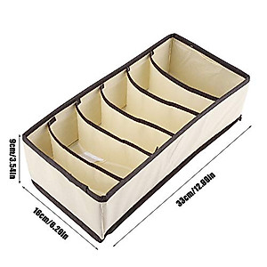 Portable Foldable Storage Box Sock Underwear Drawer Organizer Dividers Wardrobe Clothes Organizer Drawer Divider Separator (Beige 6 grids)