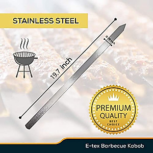 E-tex Flat Barbecue Kabob Skewers,Long Bbq Kabab Skewers,Grey,19 Inc,Set of 6