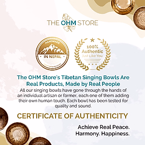 Ancient Design Large Etched Tibetan Singing Bowl Set by Ohm Store — Relaxing Deep Tone Meditation Sound Bowl and Wooden Mallet Handcrafted in Nepal — Purity Bowl (About 6 Inch)