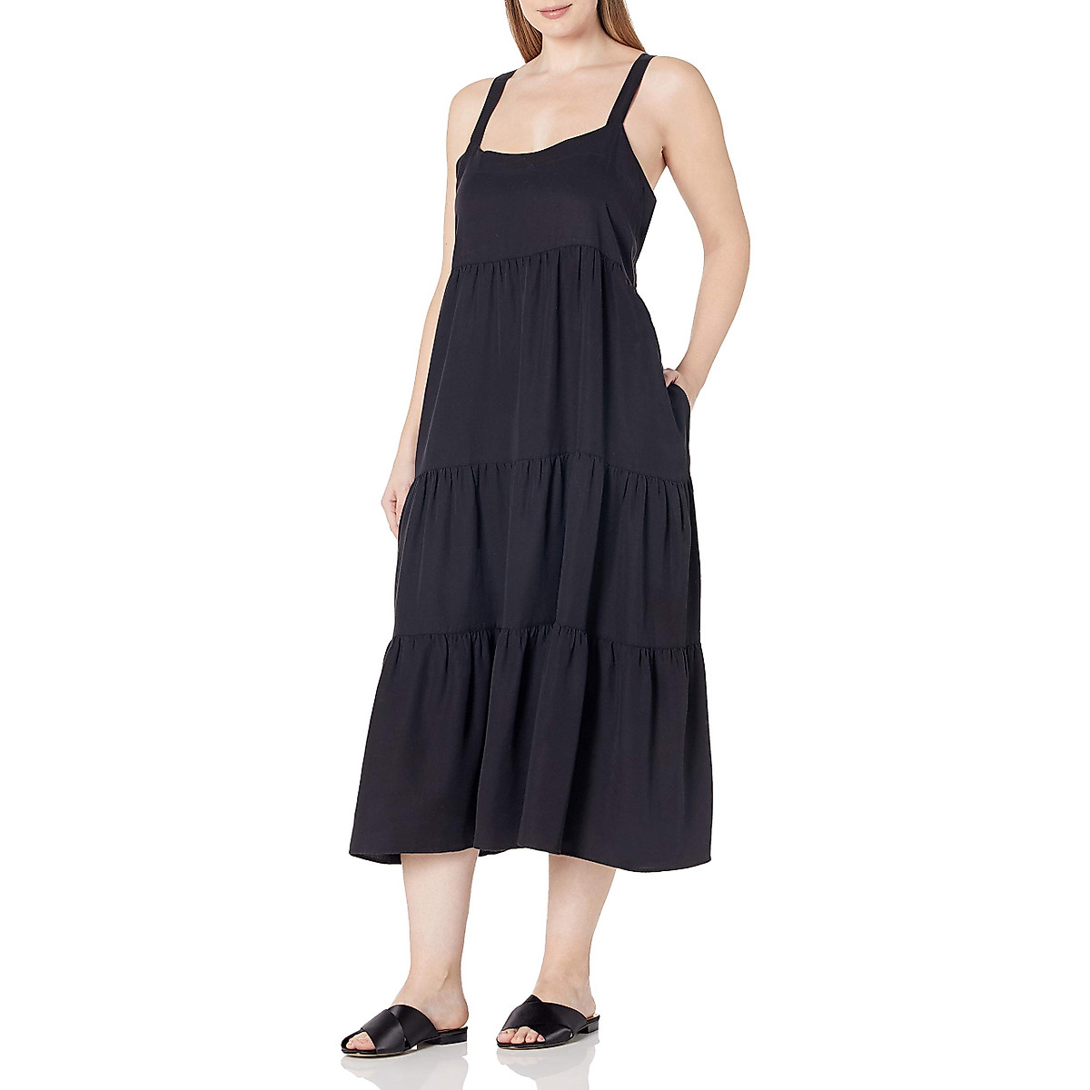 The Drop Women's Britt Tiered Maxi Tent Dress, Off-Black, S