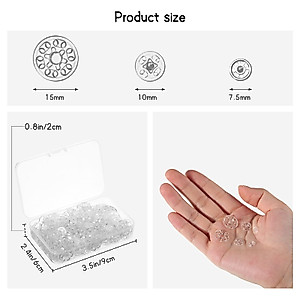 150 Sets Plastic Snap Fasteners Buttons Invisible Sewing on Snap Buttons 7.5 mm 10 mm 15 mm Round Clear Press Button Transparent Sew-on Button with Storage Box for Shirts Clothing DIY Craft Baby Bibs