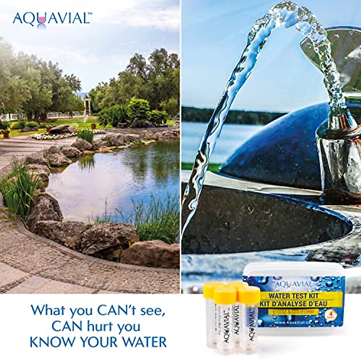 AquaVial Well Water Testing Kit 4 Pack | E Coli and Coliform Water Test Kit | Water Testing Kits for Drinking Water Pool Pond Lake Well | Water Test Kit Easy to Use | Home Industrial Water Test Kit